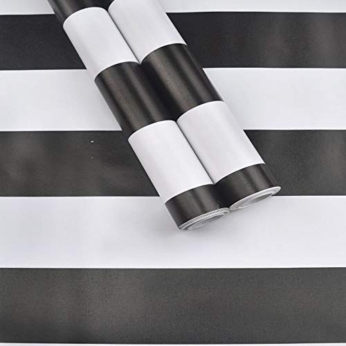 Peel and Stick Vinyl Black and White Striped Wallpaper Contact Paper Self Adhesive Stripe Shelf Liner Dresser Drawer Cabinets Liner Furniture Wall Paper Sticker Removable (17.7x117 Inches)