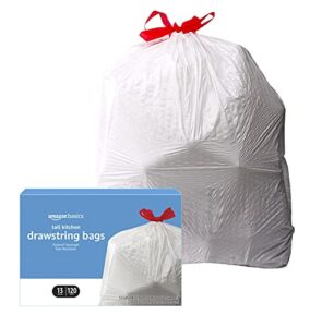 amazon basics flextra tall kitchen drawstring trash bags, 13 gallon, 120 count