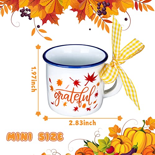 Thanksgiving Mugs Tiered Tray Decor Thankful Grateful Blessed Mug Mini Coffee Mug Ceramic Maple Mug Farmhouse Coffee Station Decor Maple Coffee Cup for Bar Decor Birthday Gift, 2 x 2.8 Inches