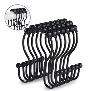 goowin shower curtain hooks, 12 pcs shower curtain rings, stainless steel roller rust-resistant balance sliding anti-drop double shower hooks for curtain bathroom shower curtains (black)