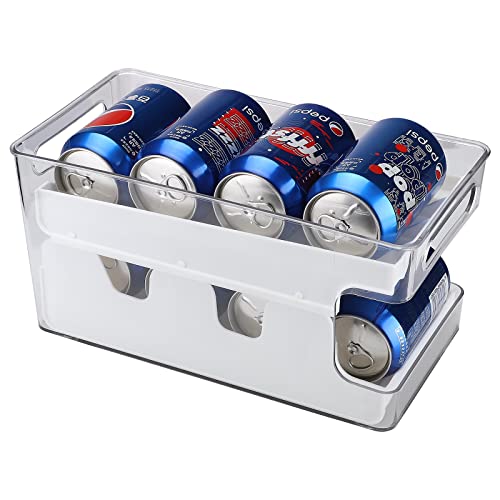 ZWMBYN Rolling Soda Can Organizer Refrigerator Drink Can Holder, 2-layer Automatic Refrigerator Drink Can Dispenser, Drink Beverage Dispenser Rack for Freezer, Countertop, Cabinets & Pantry