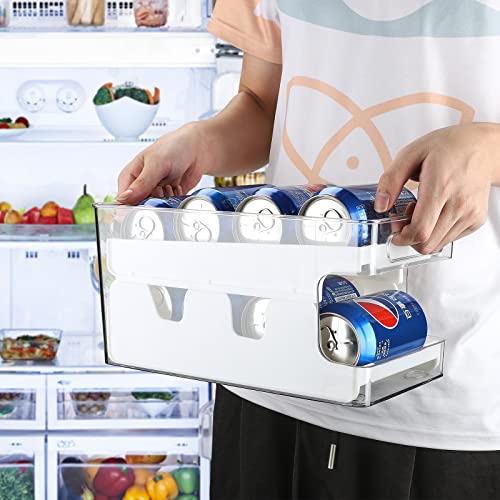 ZWMBYN Rolling Soda Can Organizer Refrigerator Drink Can Holder, 2-layer Automatic Refrigerator Drink Can Dispenser, Drink Beverage Dispenser Rack for Freezer, Countertop, Cabinets & Pantry