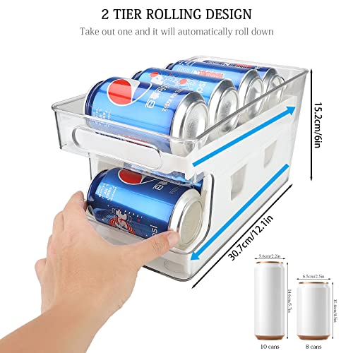 ZWMBYN Rolling Soda Can Organizer Refrigerator Drink Can Holder, 2-layer Automatic Refrigerator Drink Can Dispenser, Drink Beverage Dispenser Rack for Freezer, Countertop, Cabinets & Pantry