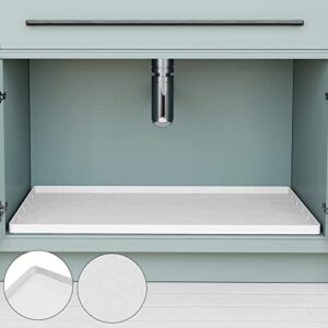 under sink mat, 34″ x 22″ under sink mats for kitchen waterproof – silicone under sink liner drip tray with drain hole (gray)