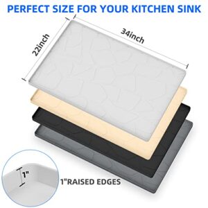 Under Sink Mat, 34" x 22" Under Sink Mats for Kitchen Waterproof - Silicone Under Sink Liner Drip Tray with Drain Hole (Gray)