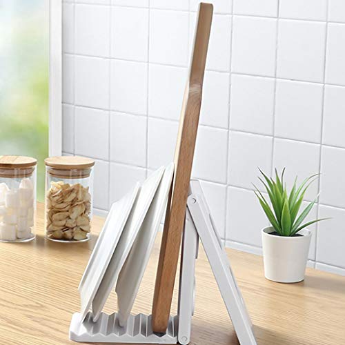 DRNKS Lid Rack Creative Foldable Kitchen Spatula Rack, Multifunctional Dish Drain Rack, Plastic Pot Cover Rack, Cutting Board Rack Applicable to kitchen stove (Color : White)