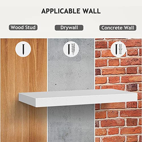 AMADA HOMEFURNISHING Floating Shelves, Wall Shelves for Bathroom/Living Room/Bedroom/Kitchen Decor, White Shelves with Invisible Brackets Set of 3 - AMFS08