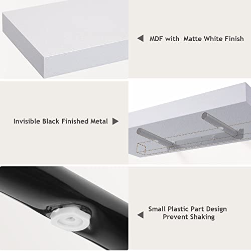 AMADA HOMEFURNISHING Floating Shelves, Wall Shelves for Bathroom/Living Room/Bedroom/Kitchen Decor, White Shelves with Invisible Brackets Set of 3 - AMFS08