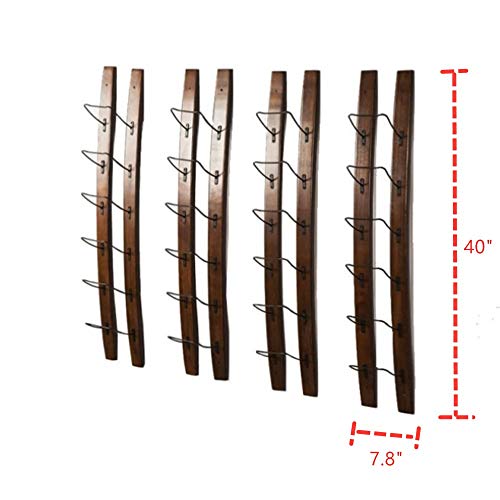 DCIGNA Wall Mounted Wine Rack Wooden, Rustic Barrel Stave Wine Rack, Wooden Wine Bottle Holder Rack, Wood Wine Shelf, Imported Pine Wood and Metal - 6 Bottles 40x7.6inch (red Wine Color)