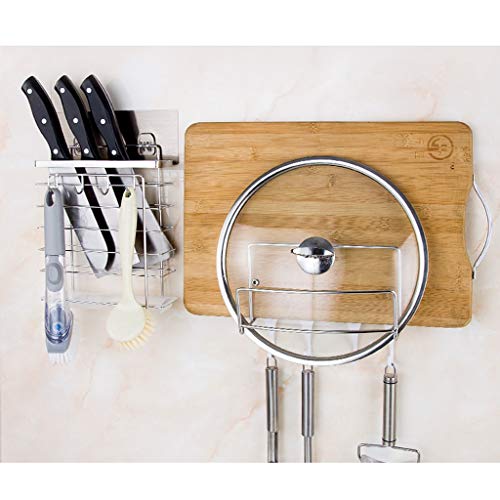 DRNKS Pot Rack Multifunctional Pot Lid Rack Kitchen Household Punch-free Wall-mounted Knife Holder Stainless Steel Storage Shelf Applicable to kitchen stove (Color : Pot cover+knife holder)