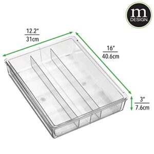 mDesign Adjustable, Expandable Plastic In-Drawer Utensil Organizer Tray Deep 3 Section Divided for Kitchen Organization; Holds Cutlery, Flatware, Silverware, Cooking Utensils, Ligne Collection, Clear