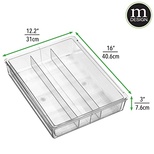 mDesign Adjustable, Expandable Plastic In-Drawer Utensil Organizer Tray Deep 3 Section Divided for Kitchen Organization; Holds Cutlery, Flatware, Silverware, Cooking Utensils, Ligne Collection, Clear