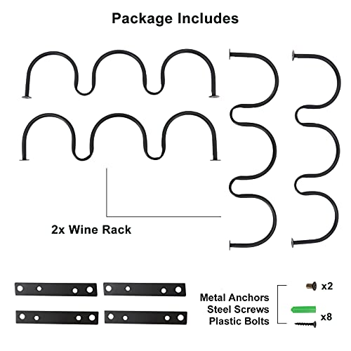 Patioer 2 Pack Metal Wine Rack Wall Mounted for 3 Wine Bottles, Modern Wine Bottle Display Holder with Screws, Hanging Wine Rack Storage Organizer