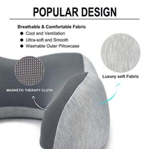 napfun Neck Pillow for Traveling, Upgraded Travel Neck Pillow for Airplane 100% Pure Memory Foam Travel Pillow for Flight Headrest Sleep, Portable Plane Accessories, Light Grey