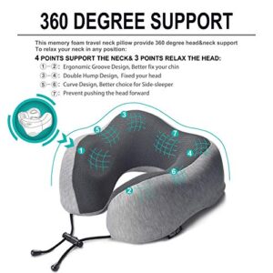 napfun Neck Pillow for Traveling, Upgraded Travel Neck Pillow for Airplane 100% Pure Memory Foam Travel Pillow for Flight Headrest Sleep, Portable Plane Accessories, Light Grey