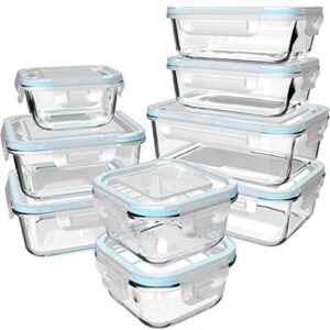 s salient 18 piece glass food storage containers with lids, glass meal prep containers, glass containers for food storage with lids, bpa free & leak proof (9 lids & 9 containers)