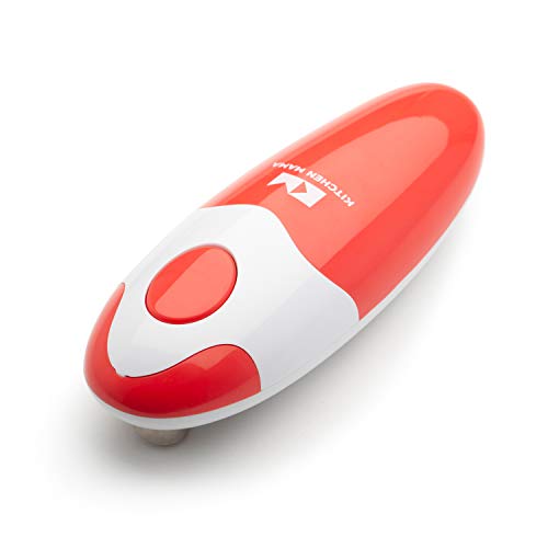 Kitchen Mama Electric Can Opener: Open Your Cans with A Simple Push of Button - Smooth Edge, Food-Safe and Battery Operated Handheld Can Opener(Red)