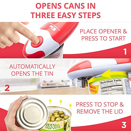 Kitchen Mama Electric Can Opener: Open Your Cans with A Simple Push of Button - Smooth Edge, Food-Safe and Battery Operated Handheld Can Opener(Red)