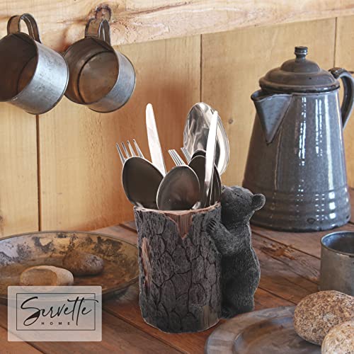 Brown Bear Utensil Holder Caddy with 3 Wood Utensils