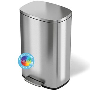 itouchless softstep 13.2 gallon step trash can with odor filter system, stainless steel 50 liter pedal garbage bin for kitchen, home, office, silent and gentle lid close