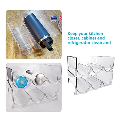 2pc Water Bottle Organizer, Stackable Kitchen Pantry Refrigerator Storage Bins for Cabinet, Fridge, Pantry Organization, Countertop Kitchen, Free-Standing Cup Organizer Hold 6 Bottles, Clear