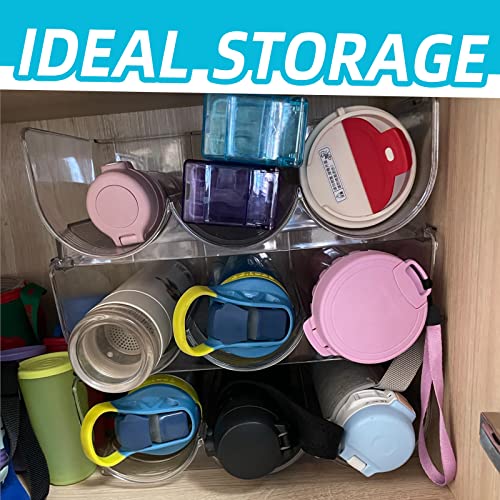 2pc Water Bottle Organizer, Stackable Kitchen Pantry Refrigerator Storage Bins for Cabinet, Fridge, Pantry Organization, Countertop Kitchen, Free-Standing Cup Organizer Hold 6 Bottles, Clear