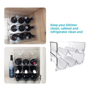 2pc Water Bottle Organizer, Stackable Kitchen Pantry Refrigerator Storage Bins for Cabinet, Fridge, Pantry Organization, Countertop Kitchen, Free-Standing Cup Organizer Hold 6 Bottles, Clear