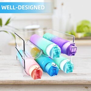 2pc Water Bottle Organizer, Stackable Kitchen Pantry Refrigerator Storage Bins for Cabinet, Fridge, Pantry Organization, Countertop Kitchen, Free-Standing Cup Organizer Hold 6 Bottles, Clear