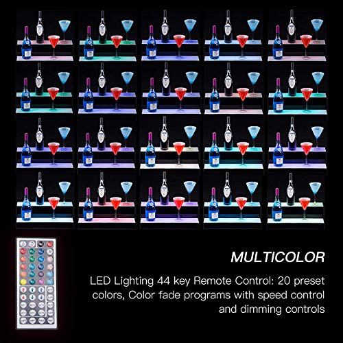 Nurxiovo 20/30/40 Inch LED Lighted Liquor Bottle Display 2 Step Illuminated Bottle Shelf 2 Tier Home Bar Drinks Lighting Shelves with Remote Control(20 inch)