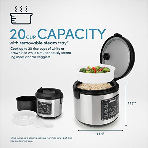 Aroma Housewares 20 Cup Cooked (10 cup uncooked) Digital Rice Cooker, Slow Cooker, Food Steamer, SS Exterior (ARC-150SB),Black