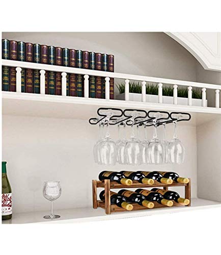 LAP Wine Glass Rack - Under Cabinet Stemware Wine Glass Holder Glasses Storage Hanger Metal Organizer for Bar Kitchen Black (1 Rows 2 Pack)