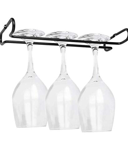 LAP Wine Glass Rack - Under Cabinet Stemware Wine Glass Holder Glasses Storage Hanger Metal Organizer for Bar Kitchen Black (1 Rows 2 Pack)