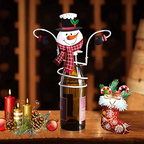 Christmas Wine Bottle & Glass Holders, 3PCS Snowman Santa Claus Gnome Organizer Rack with Christmas Theme, 1 Wine Bottle and 2 Glasses Holder for Home Kitchen Decor (Snowman-1pc)