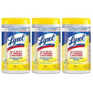 lysol disinfectant wipes, multi-surface antibacterial cleaning wipes, for disinfecting and cleaning, lemon and lime blossom, 80 count (pack of 3)