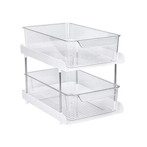 xicennego stackable 2-tier sliding storage drawer, kitchen spice storage rack, cosmetic storage,under sink cabinet organizer, for kitchen, bathroom, bedroom, cabinets