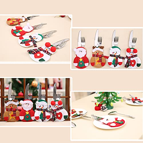 Andiker 8 Pcs Christmas Silverware Holder, Snowman and Elk Tableware Holder Cutlery Bag Pouch, Cute Fork Knife Spoon Covers for Holiday Party Table Decorations