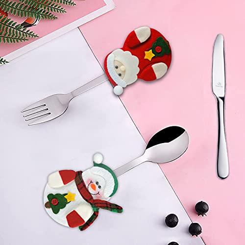 Andiker 8 Pcs Christmas Silverware Holder, Snowman and Elk Tableware Holder Cutlery Bag Pouch, Cute Fork Knife Spoon Covers for Holiday Party Table Decorations