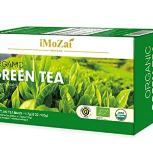 Imozai Organic Green Tea Bags 100 Count Individually Wrapped