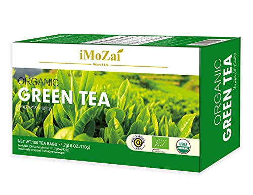 Imozai Organic Green Tea Bags 100 Count Individually Wrapped