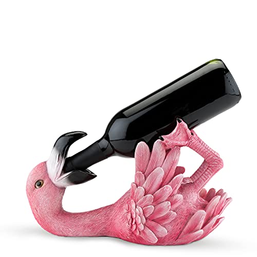 True Flirty Flamingo Polyresin Wine Bottle Holder Set of 1, Pink, Holds 1 Standard Wine Bottle