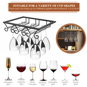 Wine Glass Rack Under Cabinet, 2 Pack Wine Glass Rack, Wine Glass Holder Under Shelf, 3 Rows Hanging Wine Glasses Holder Under Cabinet, Stemware Glass Rack Inside Cabinet for Kitchen Bar