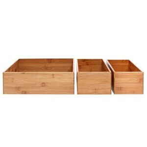 Seville Classics Bamboo Wood Storage Bins Organizer Boxes for Kitchen Counter, Pantry, Closet, Office Bedroom, Makeup, Bathroom, Nursery, K Cup, 5 Piece 3-Size (1 XL, 2L, 2M) Shelf Bin Set, Bamboo