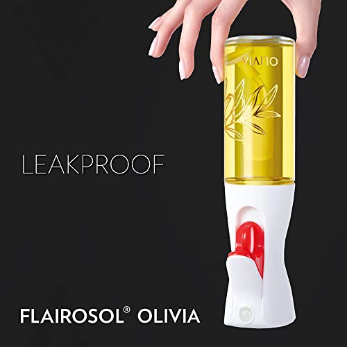 FLAIROSOL OLIVIA. The Original, Advanced Oil Sprayer for Cooking, Salad Dressings and More, Continuous Spray with Portion Control, Trusted by Professional Chefs. Patented Design and Technology. (Glass Bottle, Golden Leaves) 130ml/4.4 oz