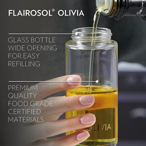 FLAIROSOL OLIVIA. The Original, Advanced Oil Sprayer for Cooking, Salad Dressings and More, Continuous Spray with Portion Control, Trusted by Professional Chefs. Patented Design and Technology. (Glass Bottle, Golden Leaves) 130ml/4.4 oz