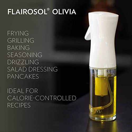 FLAIROSOL OLIVIA. The Original, Advanced Oil Sprayer for Cooking, Salad Dressings and More, Continuous Spray with Portion Control, Trusted by Professional Chefs. Patented Design and Technology. (Glass Bottle, Golden Leaves) 130ml/4.4 oz