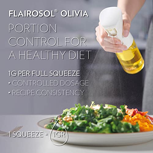 FLAIROSOL OLIVIA. The Original, Advanced Oil Sprayer for Cooking, Salad Dressings and More, Continuous Spray with Portion Control, Trusted by Professional Chefs. Patented Design and Technology. (Glass Bottle, Golden Leaves) 130ml/4.4 oz