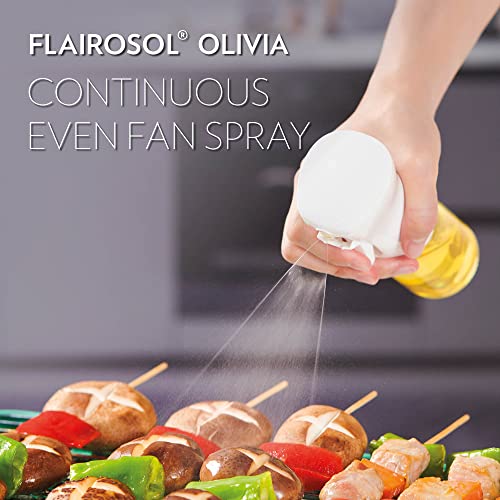 FLAIROSOL OLIVIA. The Original, Advanced Oil Sprayer for Cooking, Salad Dressings and More, Continuous Spray with Portion Control, Trusted by Professional Chefs. Patented Design and Technology. (Glass Bottle, Golden Leaves) 130ml/4.4 oz