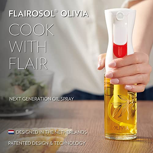 FLAIROSOL OLIVIA. The Original, Advanced Oil Sprayer for Cooking, Salad Dressings and More, Continuous Spray with Portion Control, Trusted by Professional Chefs. Patented Design and Technology. (Glass Bottle, Golden Leaves) 130ml/4.4 oz