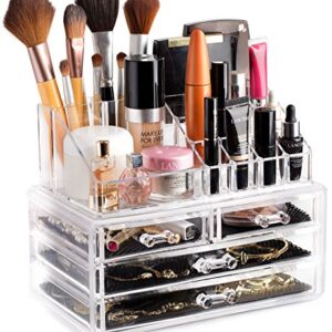 Clear Cosmetic Storage Organizer - Easily Organize Your Cosmetics, Jewelry and Hair Accessories. Looks Elegant Sitting on Your Vanity, Bathroom Counter or Dresser. Clear Design for Easy Visibility.