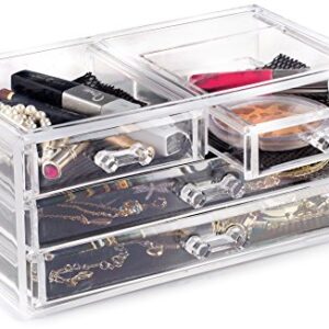 Clear Cosmetic Storage Organizer - Easily Organize Your Cosmetics, Jewelry and Hair Accessories. Looks Elegant Sitting on Your Vanity, Bathroom Counter or Dresser. Clear Design for Easy Visibility.